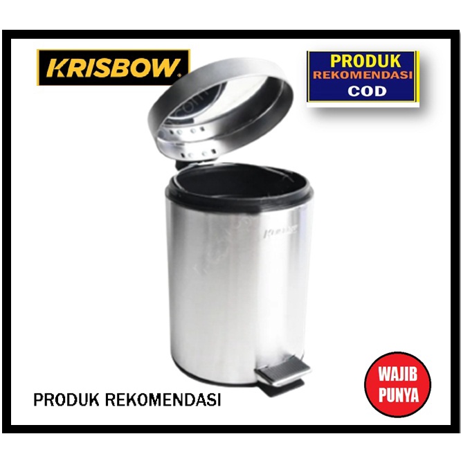 Jual PROMO ! COD Tempat sampah Pedal bin KRISBOW 5 L stainless tong sampah kaki waste bin ...