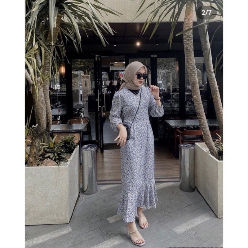 Jual AIMEL FISHTAIL MAXI DRESS / KOREAN MAXI DRESS / DRESS BUNGA MOTIF ...