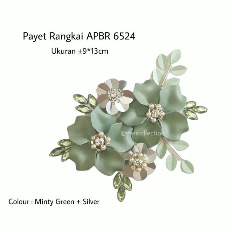 Jual payet bunga 3d rangkai APBR 6524 minty green silver permata gaun ...