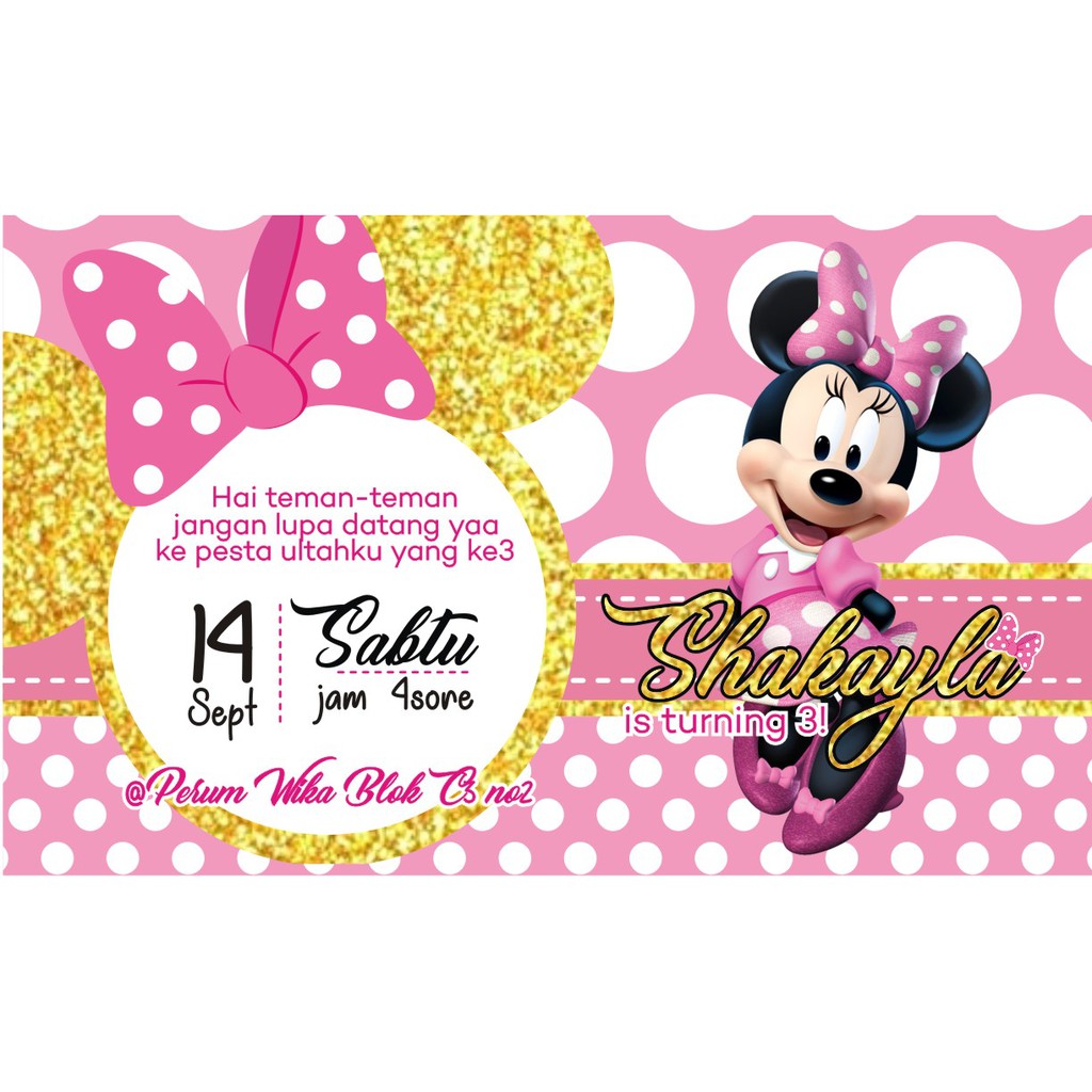 Jual PAKET UNDANGAN ULANG TAHUN BACKDROP DAN LABEL ULTAH MINNIE CUSTOM ...