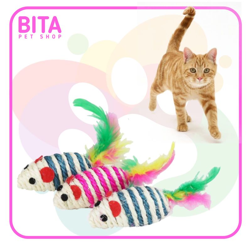Jual Mainan Tikus Rajut Tali Rotan Bulu / Mainan Kucing Per PCS ...