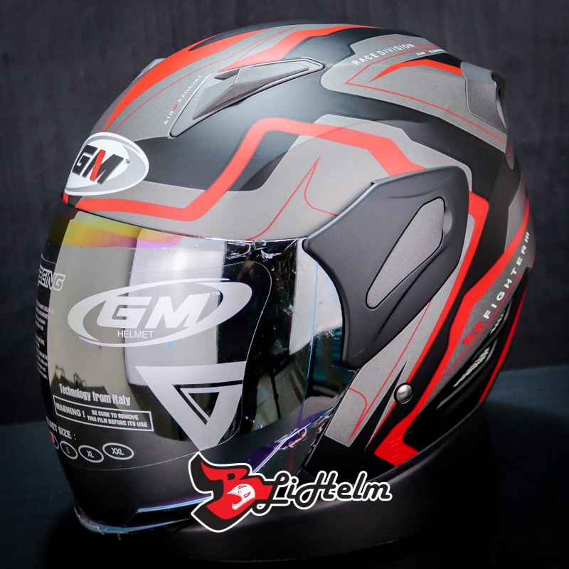 Jual HELM GM FIGHTER GV2 BLACK RED DOFF | HALF FACE SNI | SINGLE VISOR ...