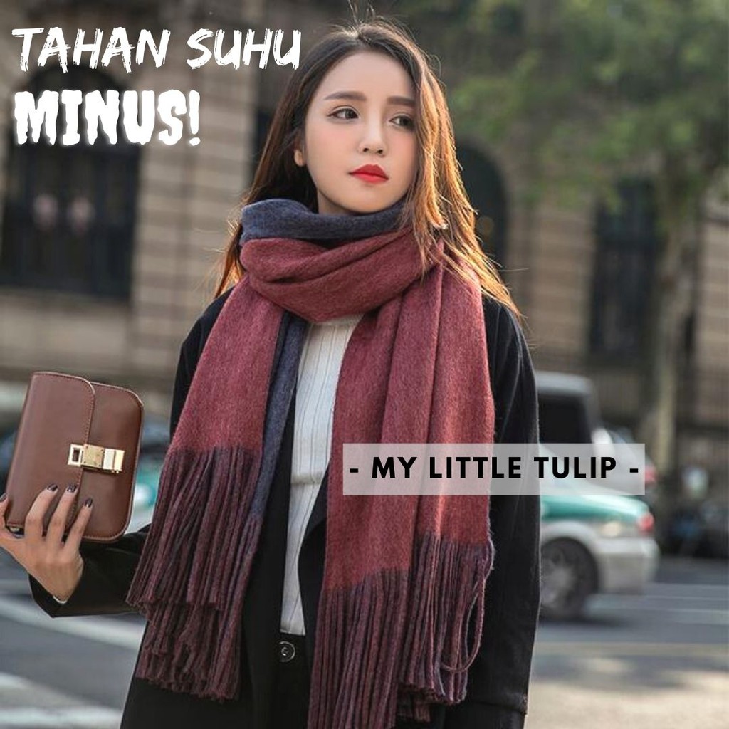 Jual Syal Winter Merah Maroon Gradasi Keren Wool Premium Hangat Tahan ...