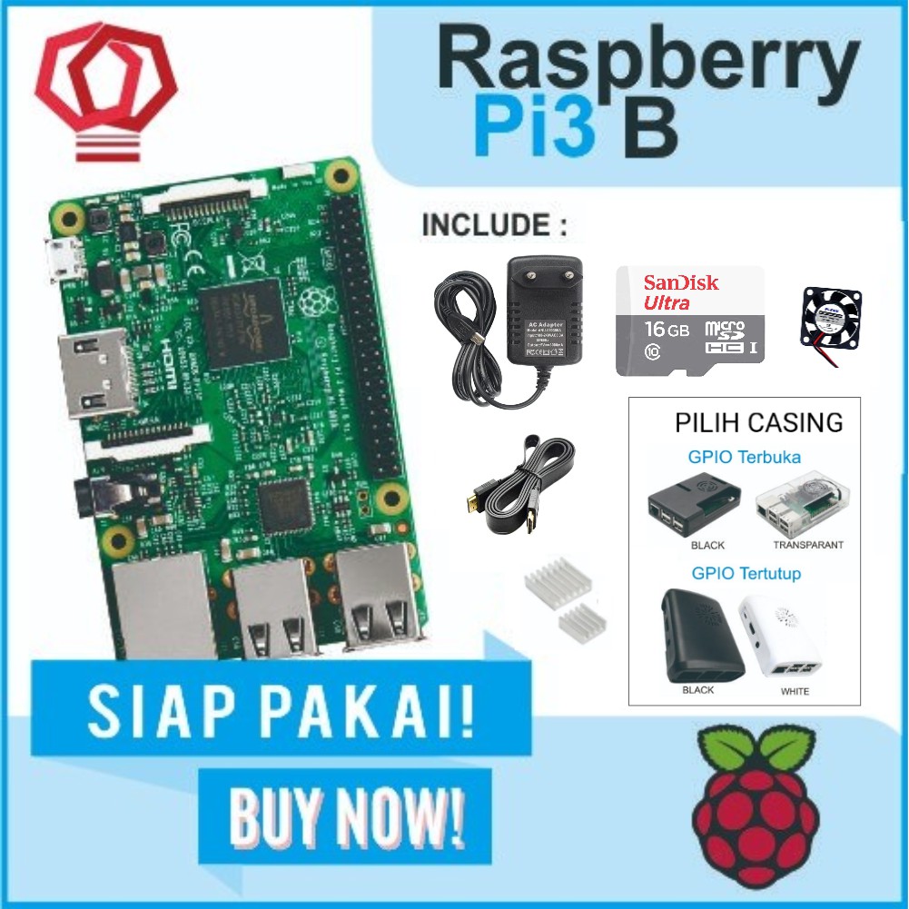 Jual Raspberry Pi3 Pi 3 UK Model b 3b Pi3b Paket Lengkap Komplit Siap ...