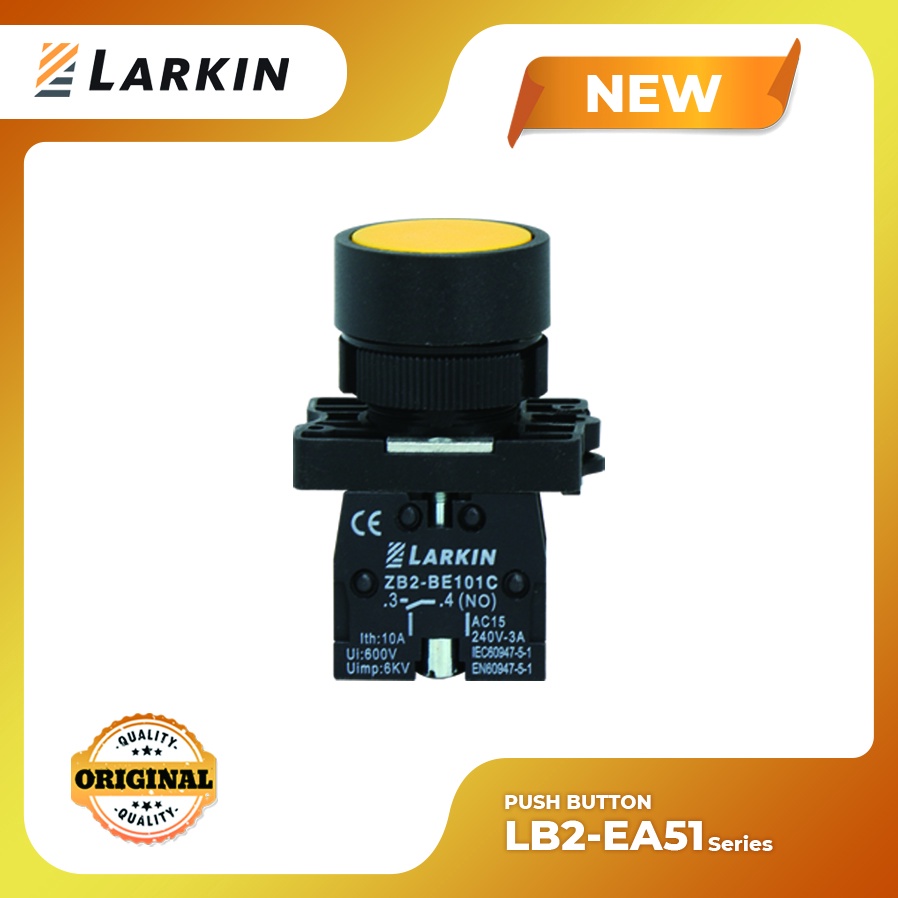 Jual Larkin LB2-EA51 Push Button Plastic Yellow Kuning 1NO 22mm ...