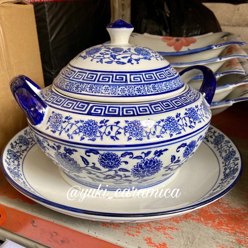 Jual basi sup keramik biru putih / mangkok nasi / wadah nasi | Shopee ...