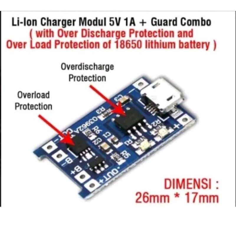 Jual Modul Cas Baterai Lithium 18650 Micro USB TP4056 Charging Charge ...
