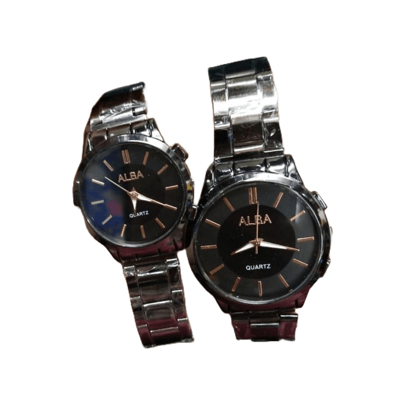 Jual (Cod)Jam Tangan Couple Alba Full Hitam Harga 1pcs Strap Rantai ...