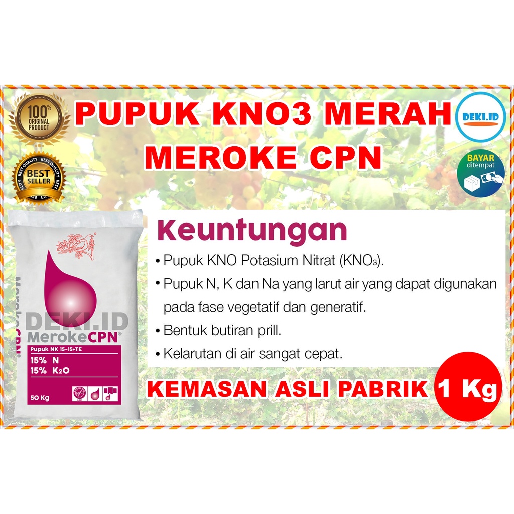 Jual CPN Meroke 1 Kg Pupuk KNO3 Merah Kemasan Pabrik Bunga Buah Tanaman Buah Sayur Bunga ...