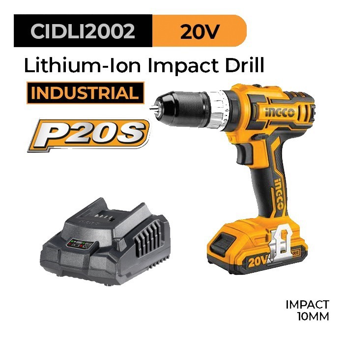 Jual INGCO CIDLI2002 Cordless Impact Drill 10mm 20 VOLT Bor Besi Tembok ...