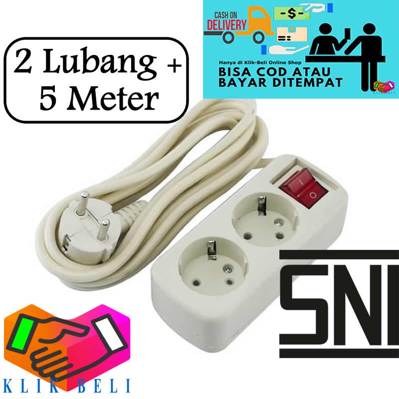 Jual Stop Kontak 2 Lubang + Panjang 5 Meter Kabel Original SNI Colokan ...