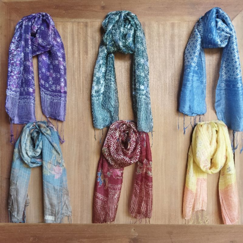 Jual Syal Premium Sutra Motif Batik +- 180x27 cm (Scarf, Syal Sutera ...