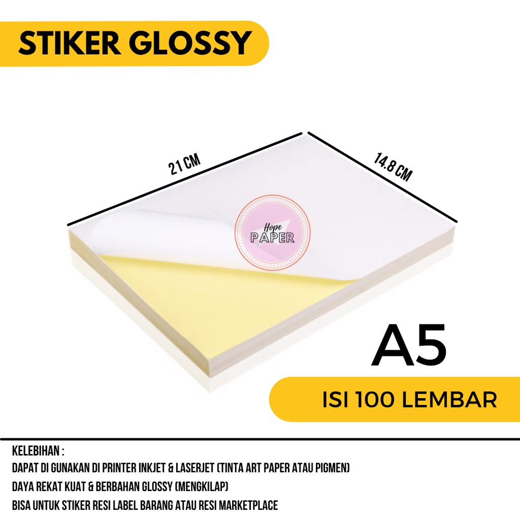 Jual Sticker Glossy A5 100 lembar / Kertas Stiker A5 Glossy | Shopee ...