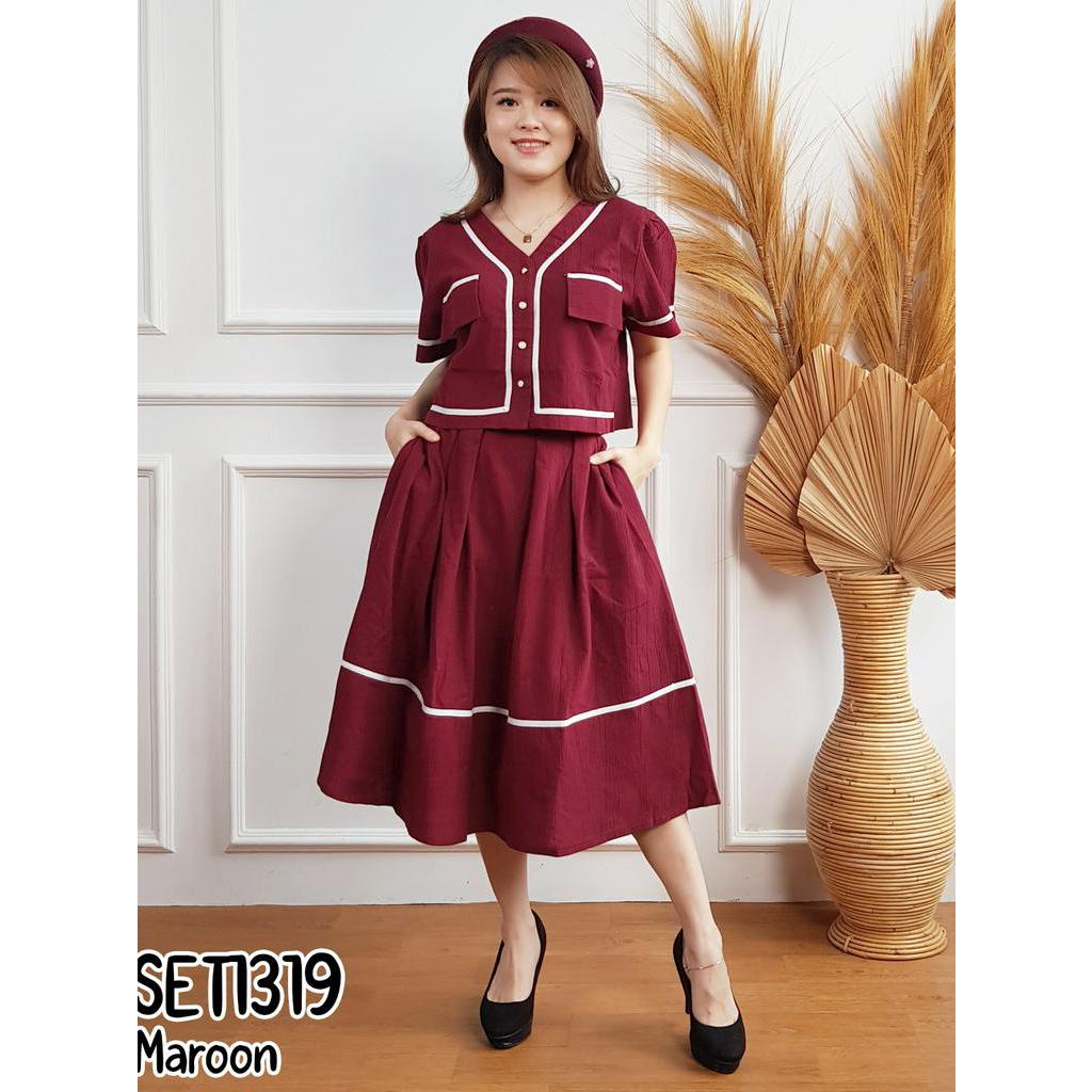Jual MISSOL one set wanita atasan dan rok flare korean style polos ...