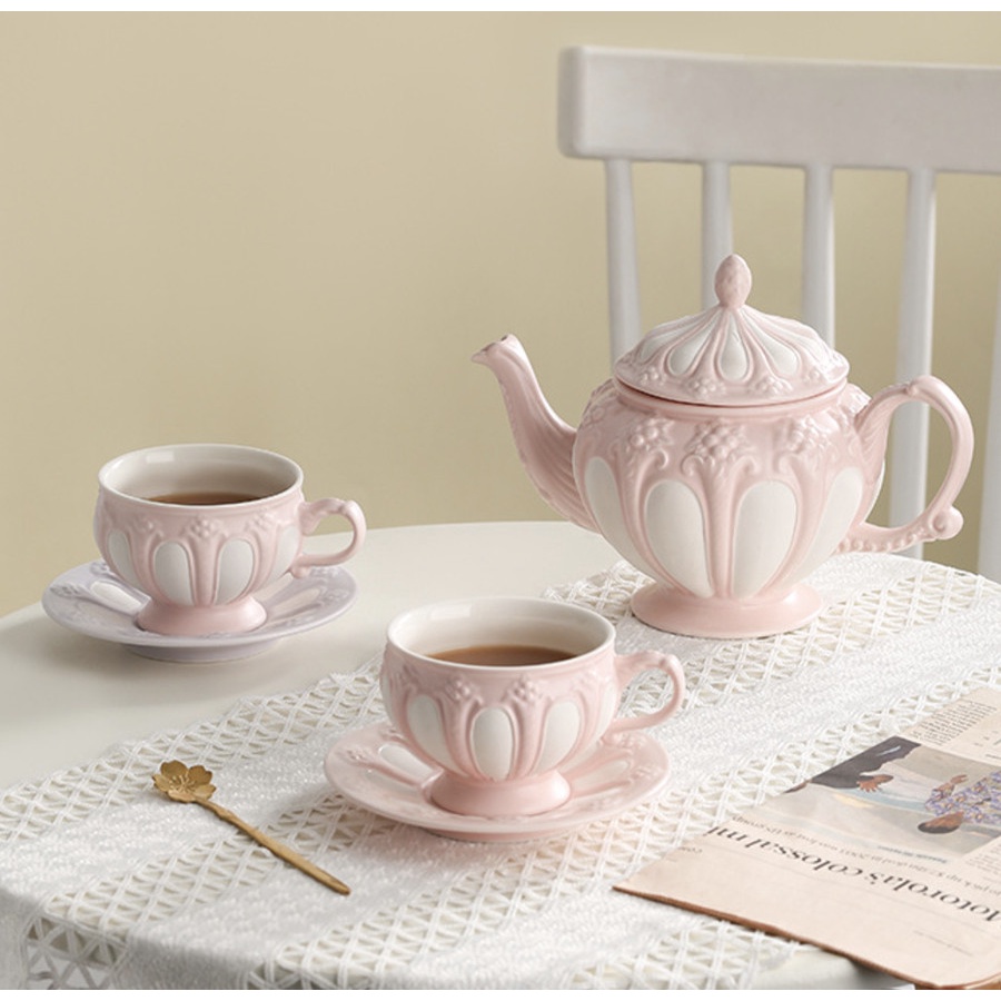 Jual Fayette Ceramic European Style Teacup Embossed Retro - Gelas ...