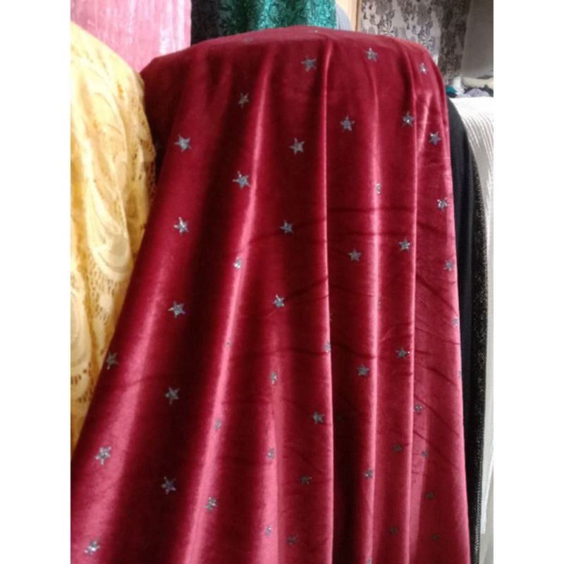 Jual Bahan/Kain Beludru Martin | Beludru Motif Bintang | Beludru Antik ...