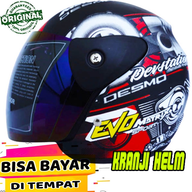 Jual Helm / Half face / Helm jm evo turbo black doft kaca pelangi ...