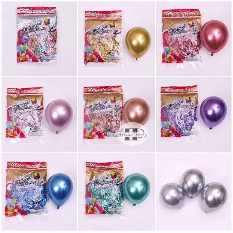 Jual balon latex chrome / balon metalik chrome 5inch per pack isi 100 ...