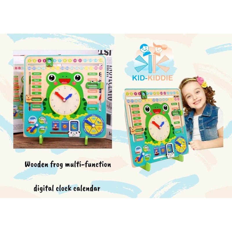 Jual Wooden frog multi-function digital clock calendar cognitive learning early English ...