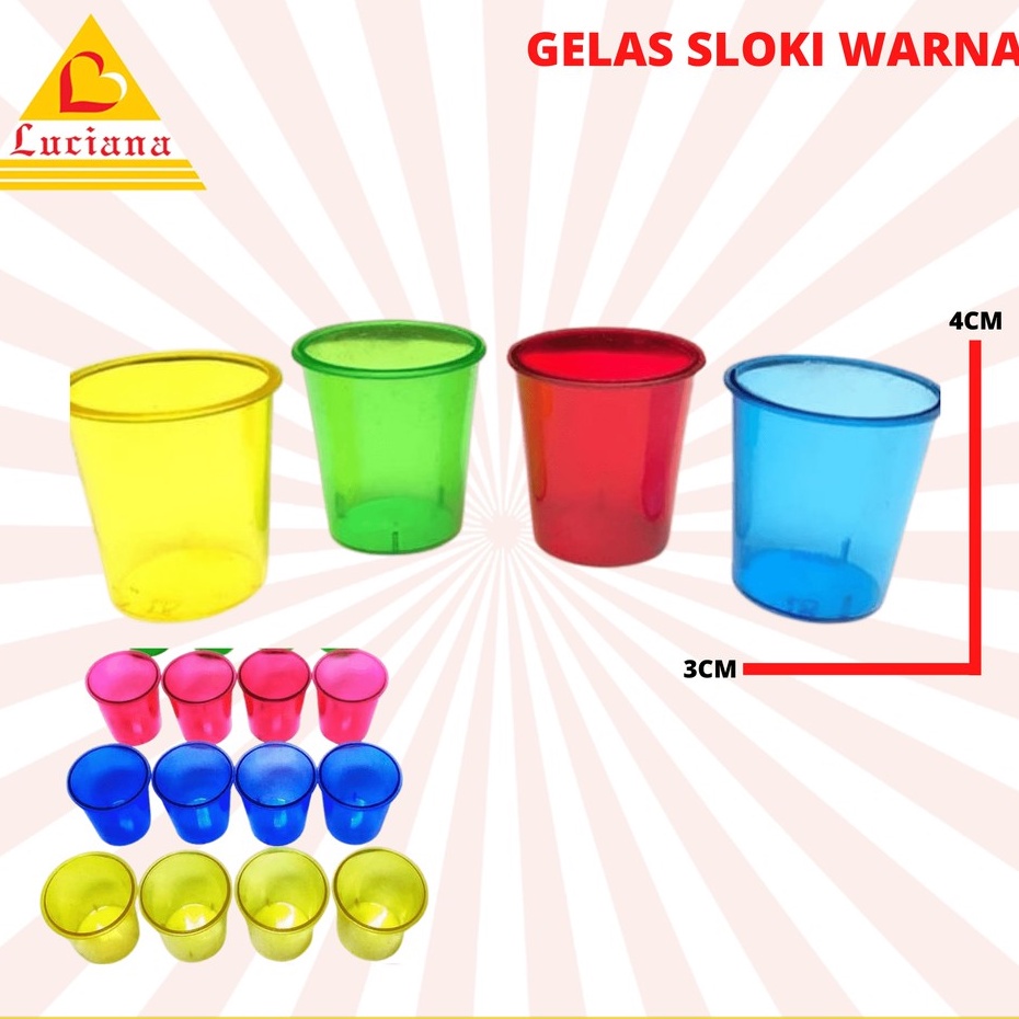Jual GELAS SLOKI WARNA / SOJU GLASS / GELAS JELLY isi 10pcs | Shopee ...