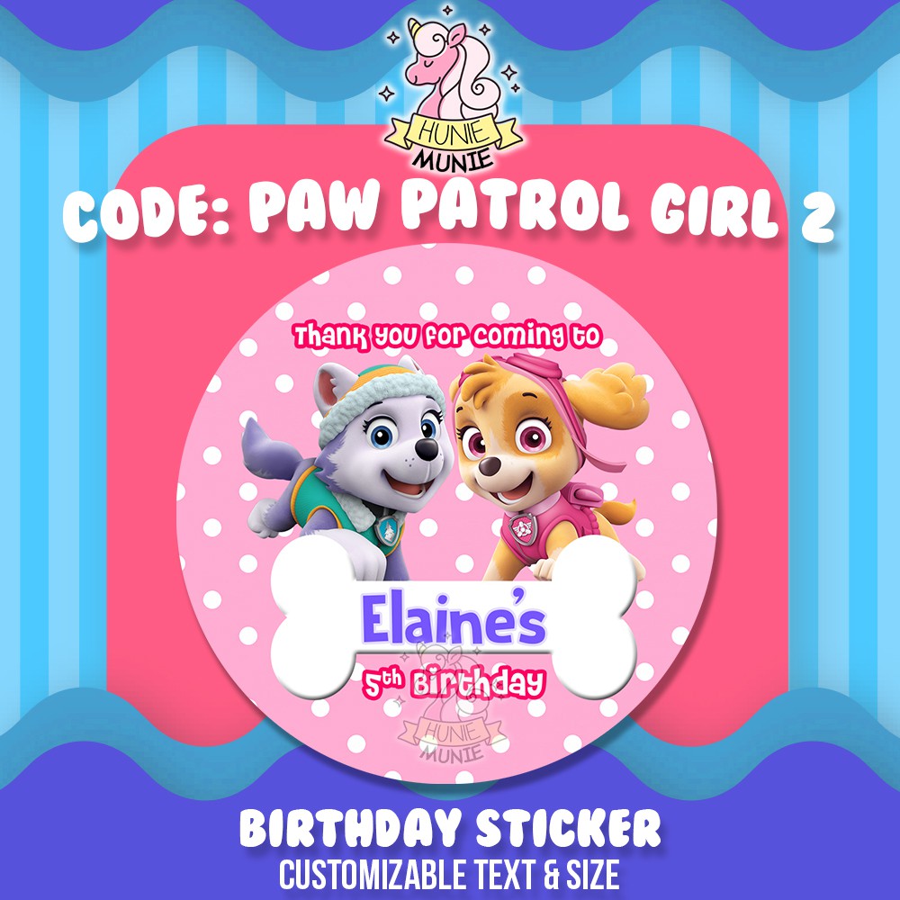 Jual Sticker Birthday Custom - Paw Patrol Girl (Skye & Everest) (20pcs ...