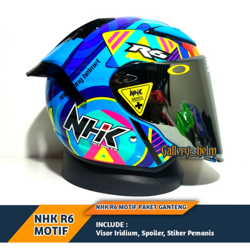 Jual NHK R6 PIGMENT BLUE FLOURENT | PAKET GANTENG HELM NHK R6 MOTIF | Shopee Indonesia