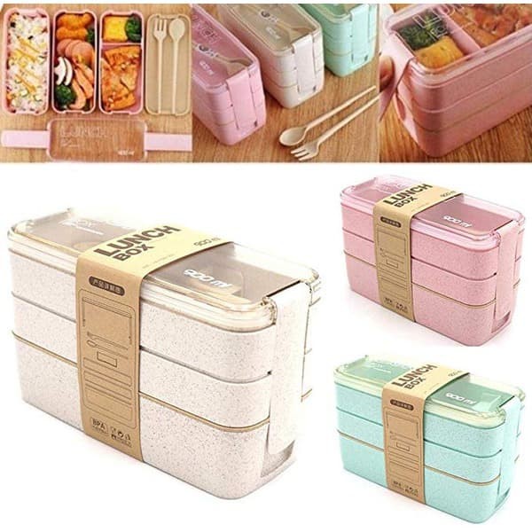 Jual Lunch Box / Tempat Makan/ Kotak Makan 2 Sekat Dan 3 Susun 900ML BPA FREE | Shopee Indonesia