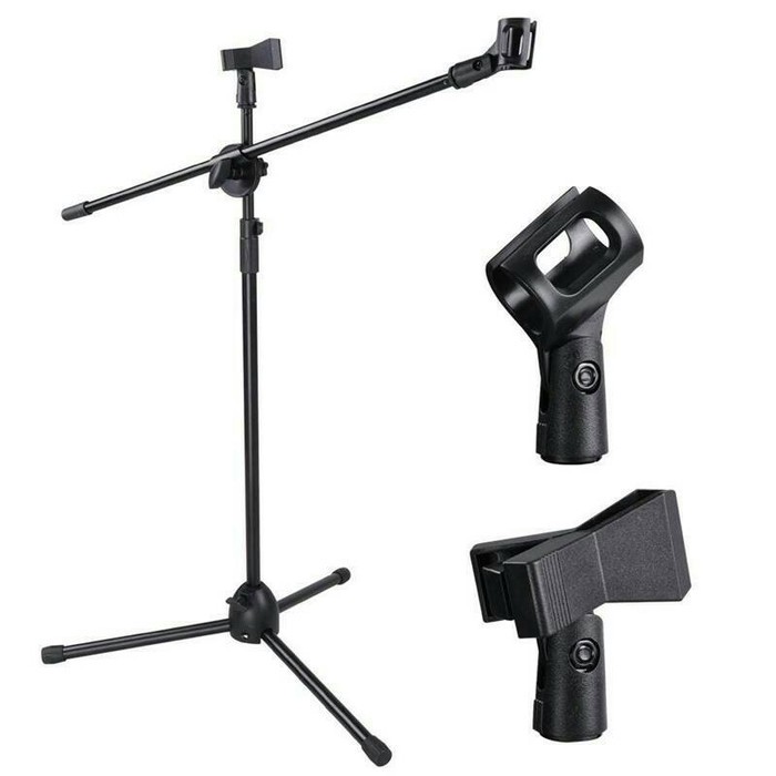 Jual Stand Microphone HP Tripod Lantai Mikrofon 2 Klip Mic Holder Model ...