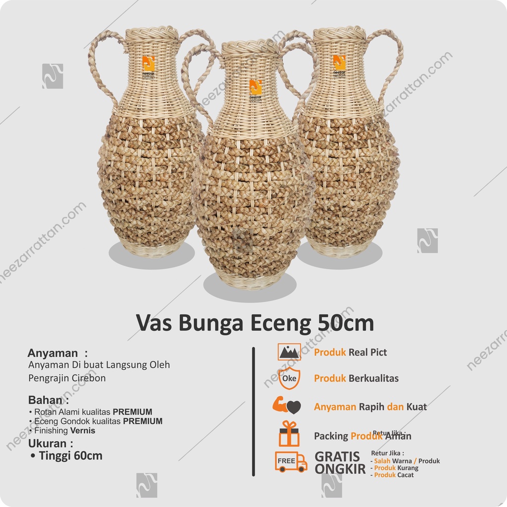 Jual Tempat Bunga Vas Pot Guci dari Eceng Gondok TINGGI 50 cm | Shopee ...