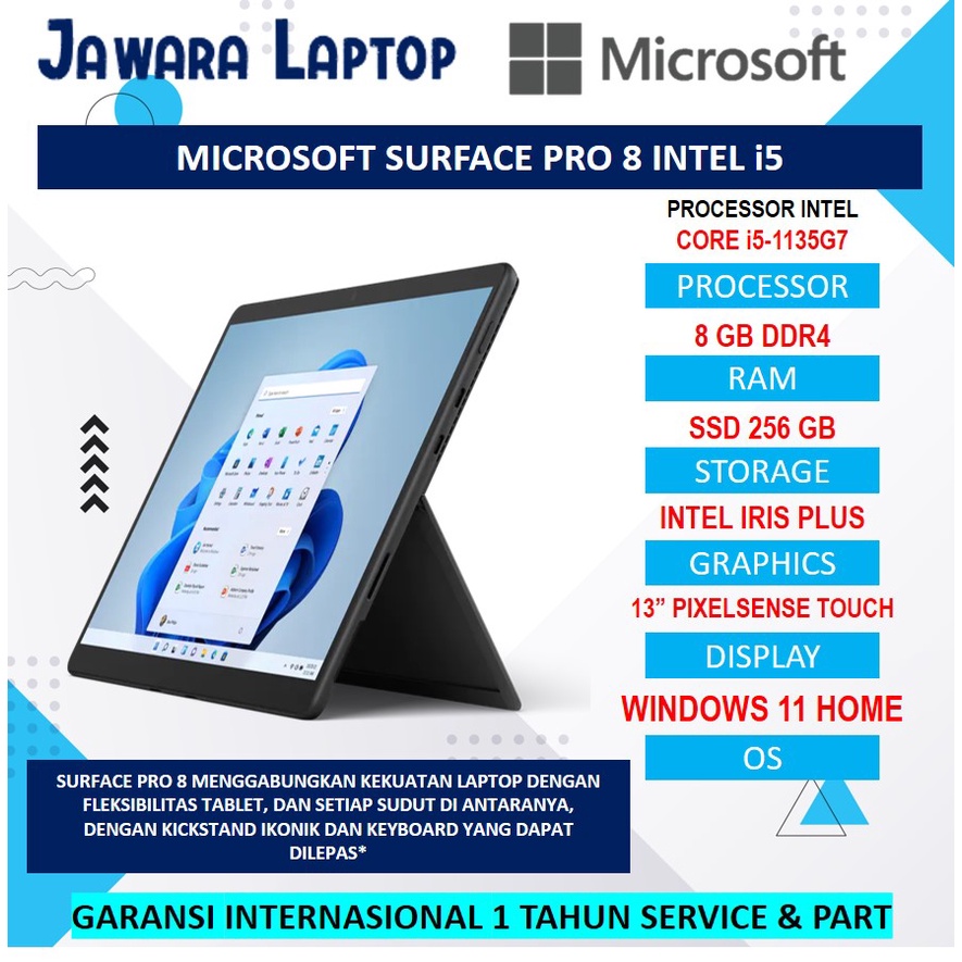 Jual TABLET WINDOWS 2IN1 MICROSOFT SURFACE PRO 8 INTEL i5 8GB SSD 256GB ...