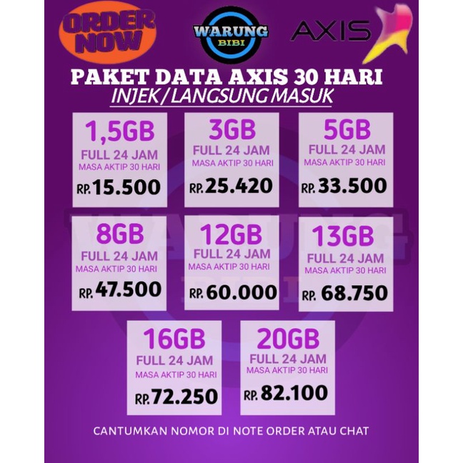 Jual Paket Bronet axis 24 jam 30 hari | Shopee Indonesia