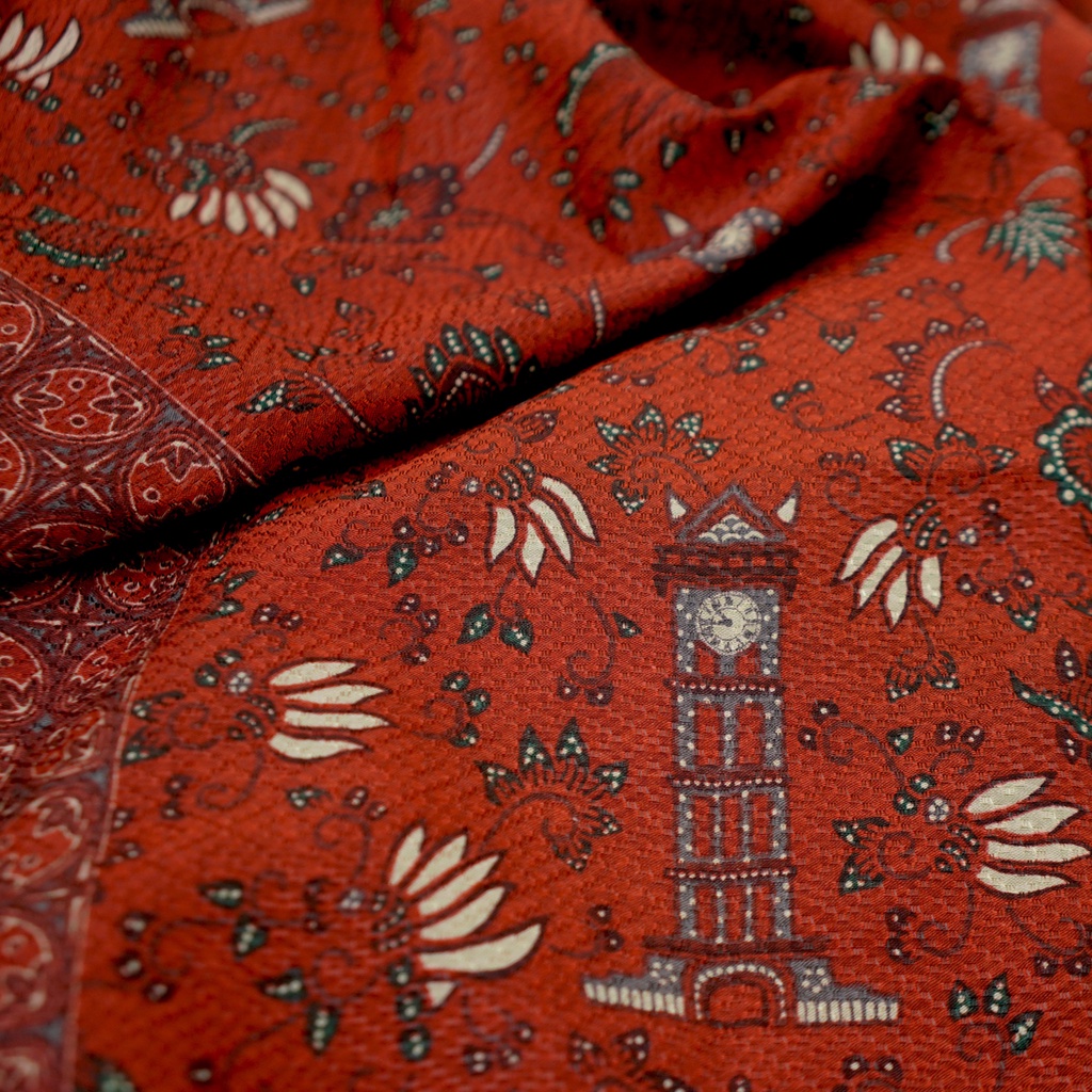 Jual KAIN BATIK PREMIUM Dobby Motif Jam Gadang Warna Merah Abang Dolbi ...