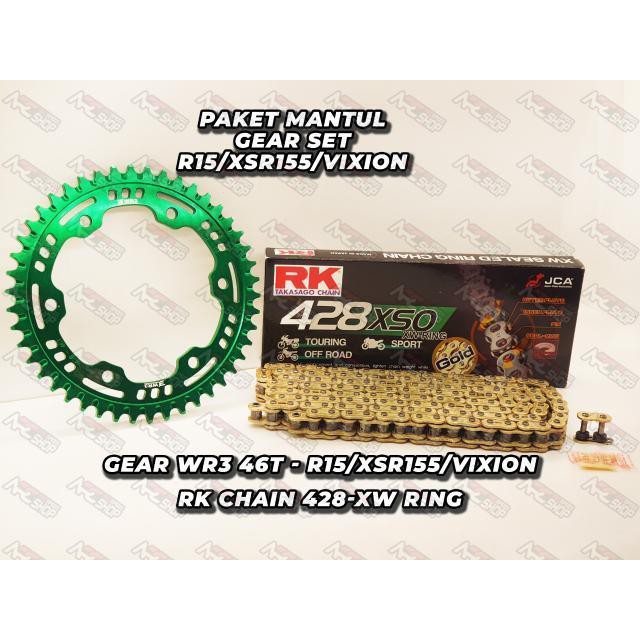 Jual GEAR SET WR3 R15/XSR155/ VIXION GREEN RANTAI RK CHAIN 428 XSO GOLD ...