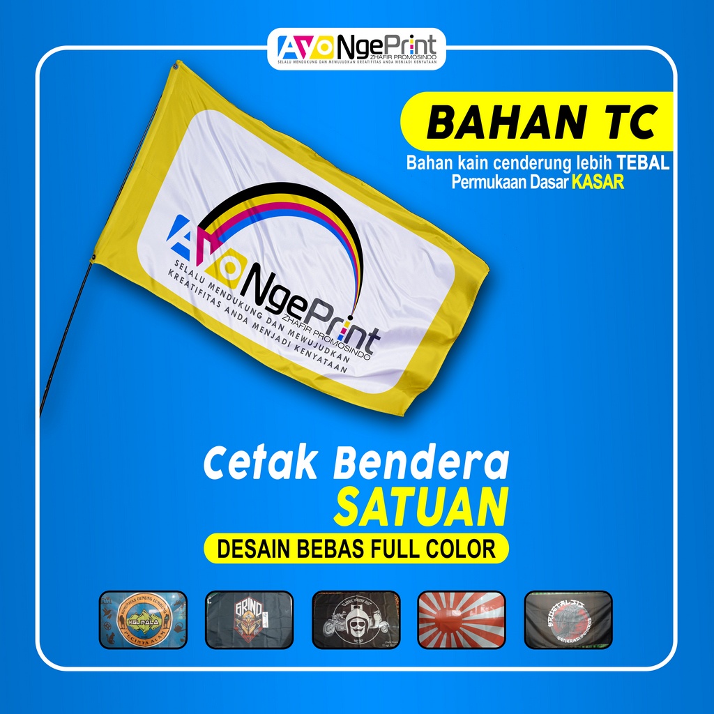 Jual Cetak Sablon Bendera Custom Satuan Desain Bebas Full Print Bahan ...