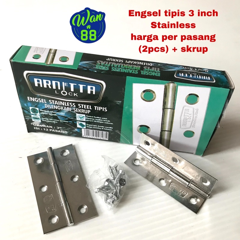 Jual Engsel Tipis 3 inch Stainless Dengan Skrup Arnetta | Shopee Indonesia