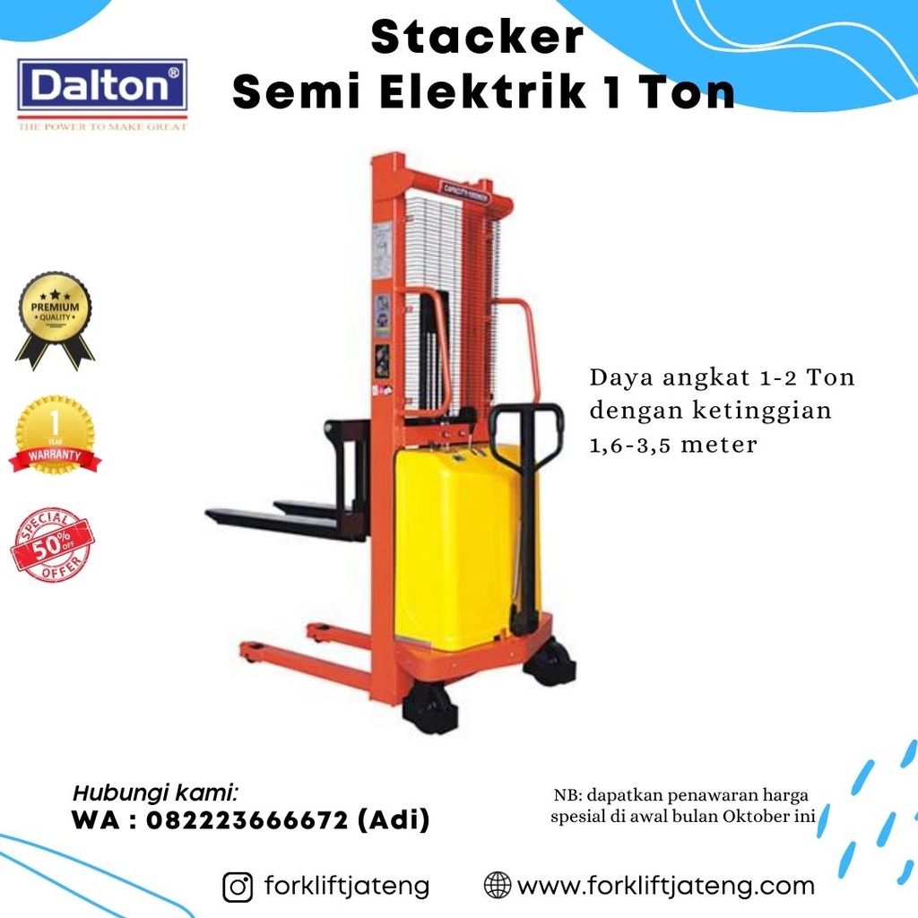 Jual Hand Stacker Semi Elektrik Jogja merk Dalton / Hand Lift 1 - 2 Ton ...
