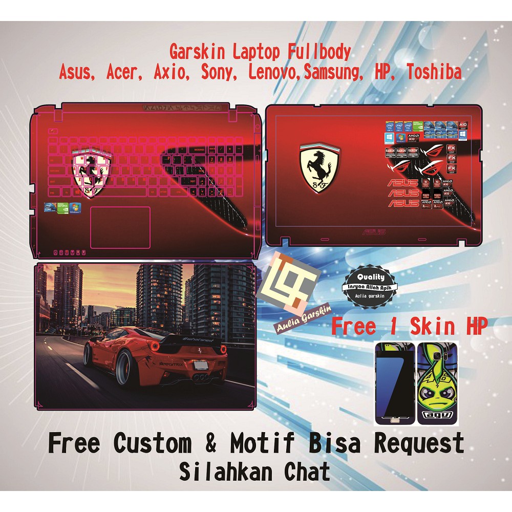 Jual Garskin Laptop Asus X550JX Full Body motif Ferrari -free custom ...