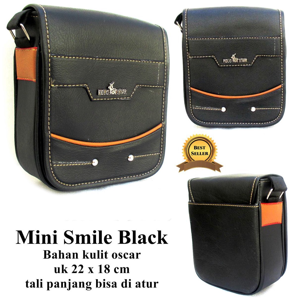 Jual tas pria oscar leather starmale mini smile black | Shopee Indonesia