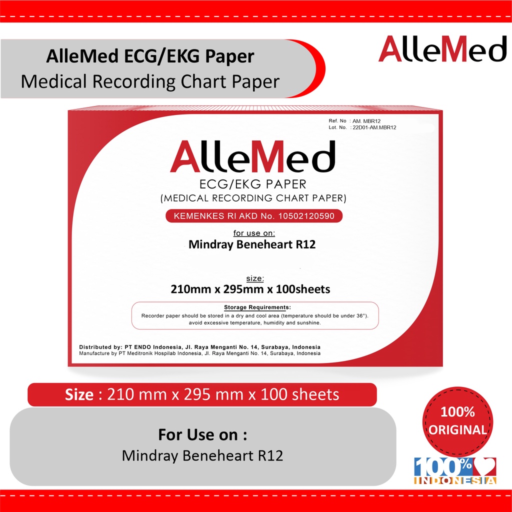 Jual AlleMed ECG Paper Mindray Beneheart R12 210MM x 295MM x 100 Lembar ...