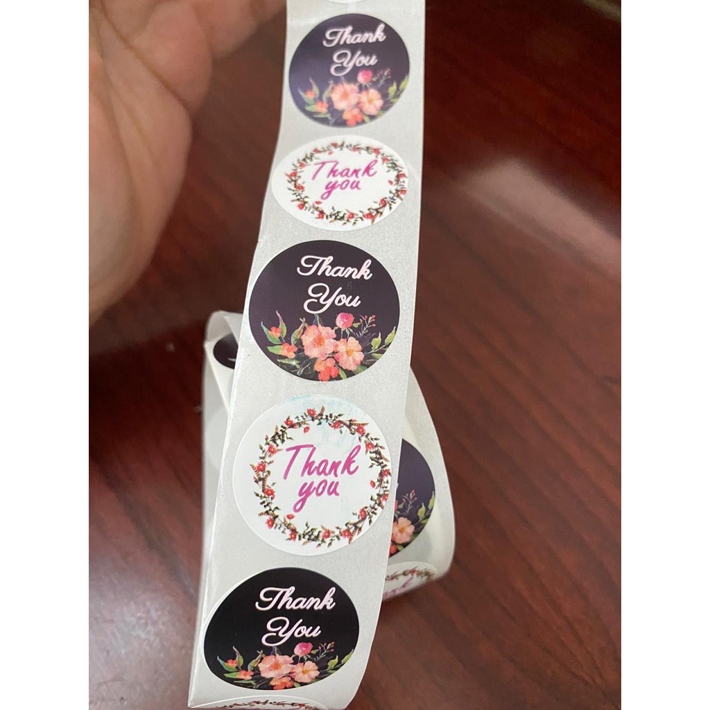Jual Stiker Label Sticker Thank You Floral Bunga Gift Bakery Black ...
