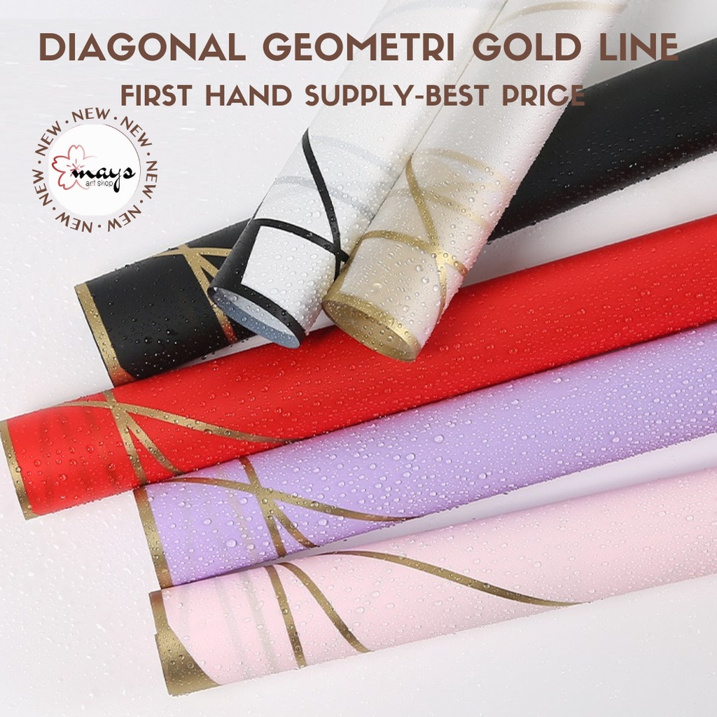 Jual Kertas Buket Bunga Flower Wrapping Diagonal Geometri Gold List ...