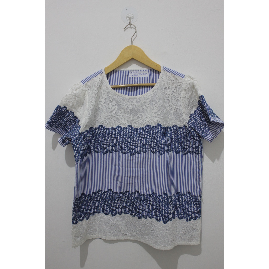 Jual Baju Pakaian Wanita Putih Biru Bunga2 Brokat XXL | Shopee Indonesia