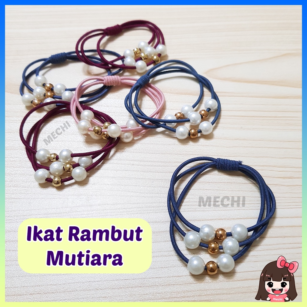 Jual Kunciran Ikat Rambut Korea Mutiara 3 Tali Karet Import Gelang ...