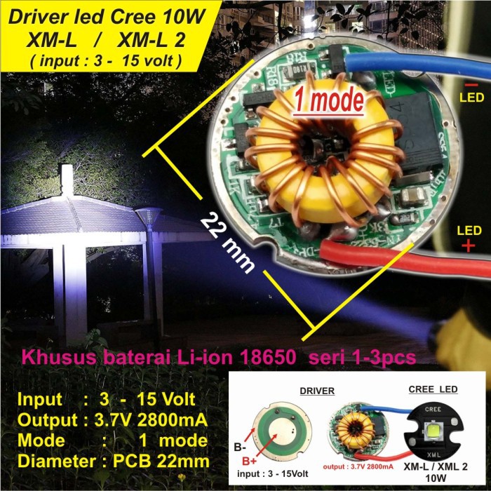 Jual LED Driver CREE 10 Watt XML/XM-L2 2800 mA Diameter 22 mm Tanpa ...