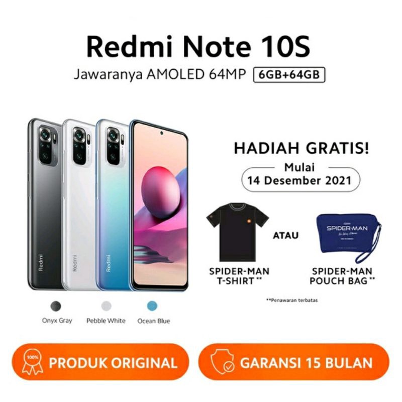 Jual Xiaomi Redmi Note 10S (6GB+64GB) Helio G95 64MP Quad Kamera Layar ...
