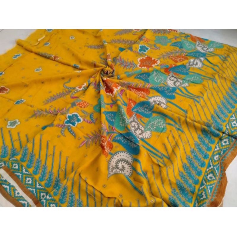 Jual kain batik paris motif enceng gondok warna dasar kuning kunyit ...