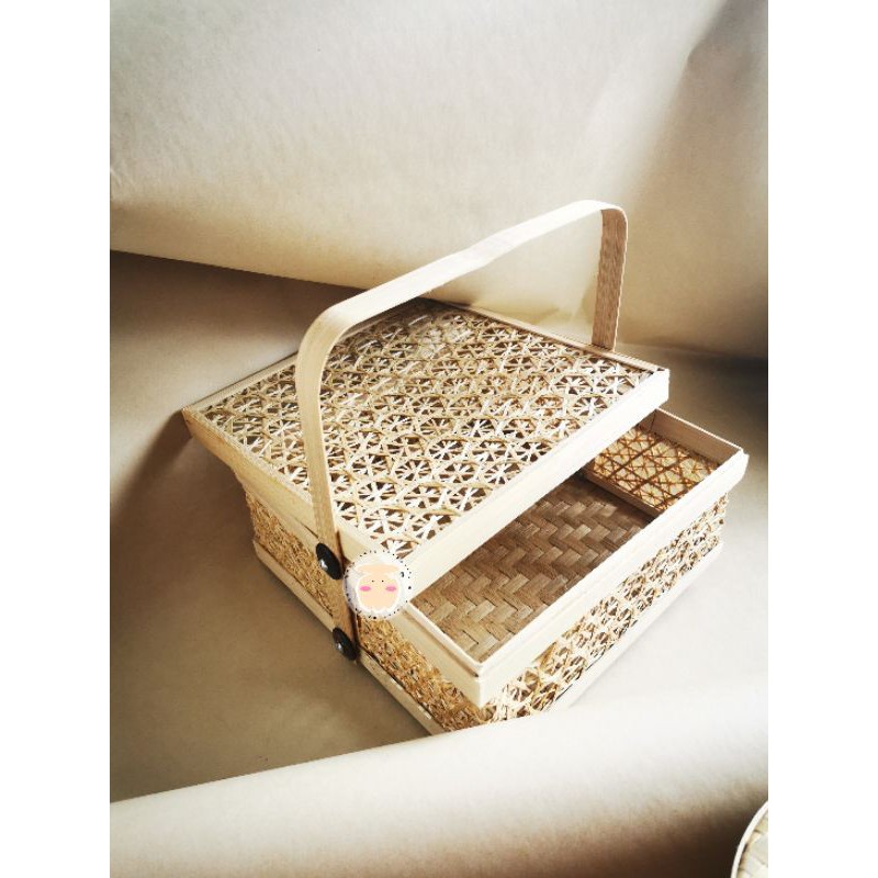Jual PACKAGING HAMPERS LEBARAN Bambu / Rantang Bambu Bulat Anyaman Full / Keranjang Bambu ...