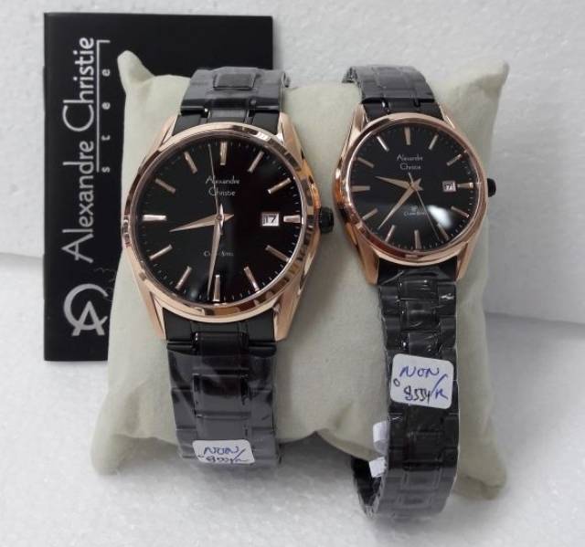Jual Jam Couple AC Alexandre CHristie 8554 Black Rosegold Original ...