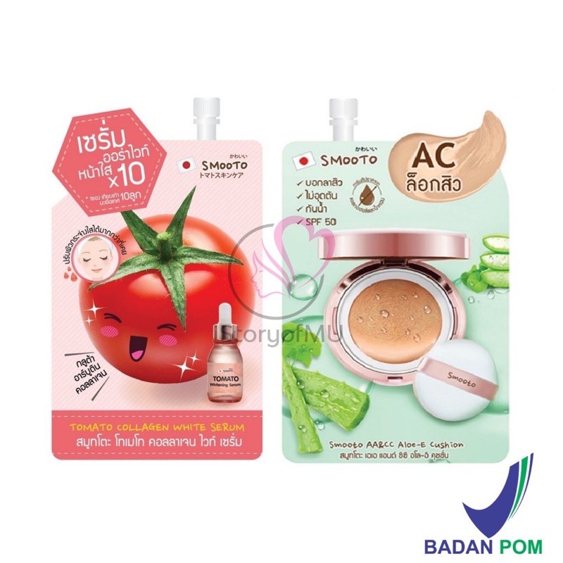 Jual SMOOTO Tomato Collagen White Serum / AA&CC Aloe-E Cushion SACHET ...