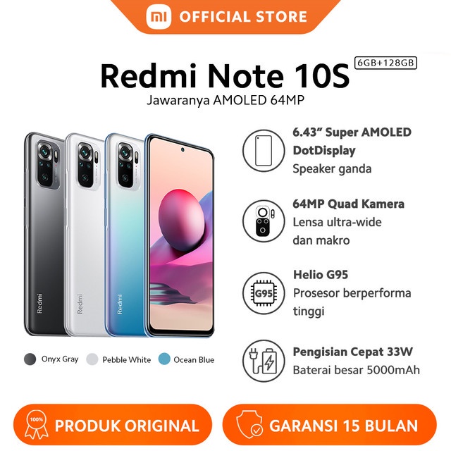 Jual Xiaomi Redmi Note 10S (6GB+128GB) Helio G95 64MP Quad Kamera Layar ...